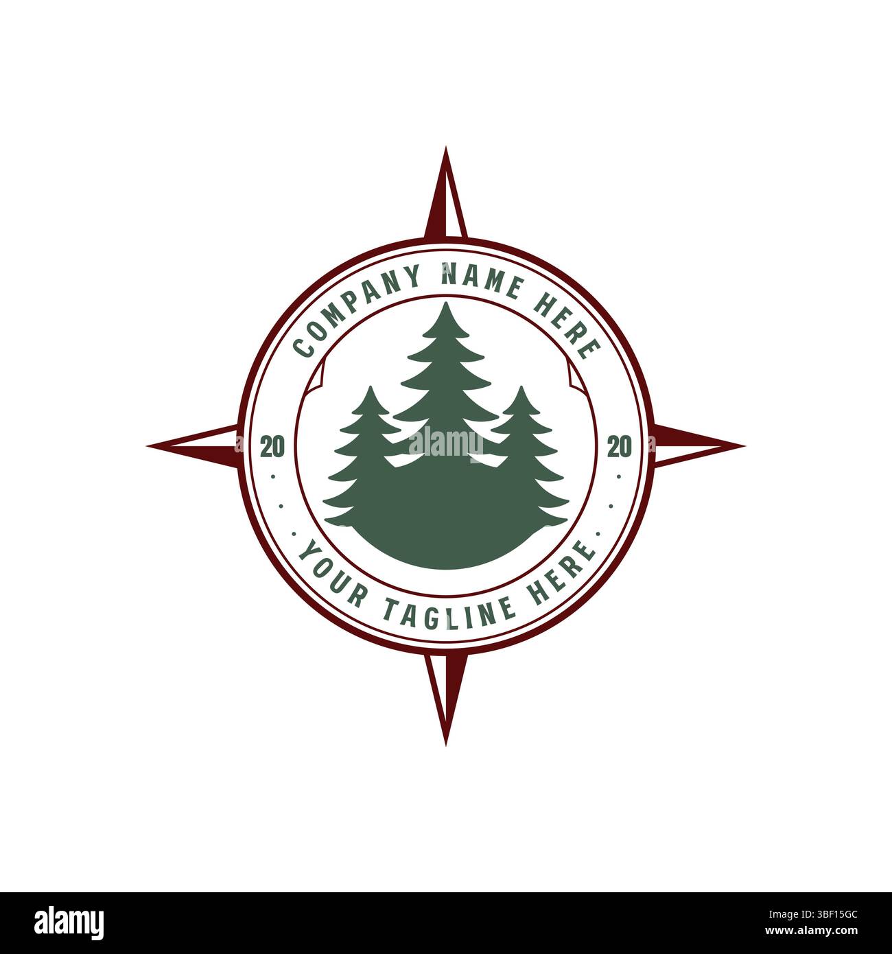Circular Compass with Pine Evergreen Pine Cedar Conifer Evergreen ...