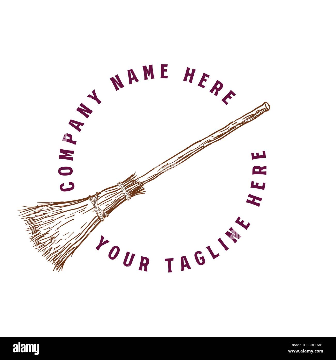 Vintage Retro Hand Drawn Broom Stick Illustration Logo Design Vector ...