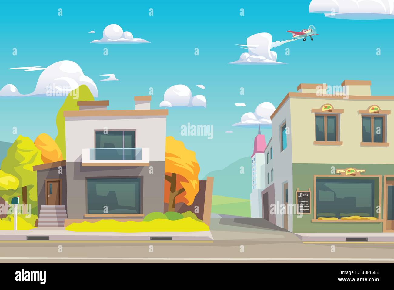 Sunny residential street Stock Vector Images - Alamy