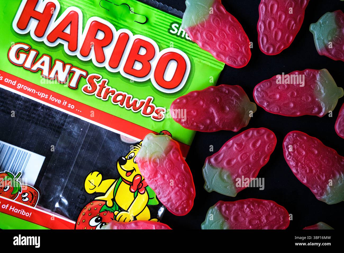 London UK, May 30 2025, Haribo Giant Strawbs Strawberry Flavoured Chewy ...