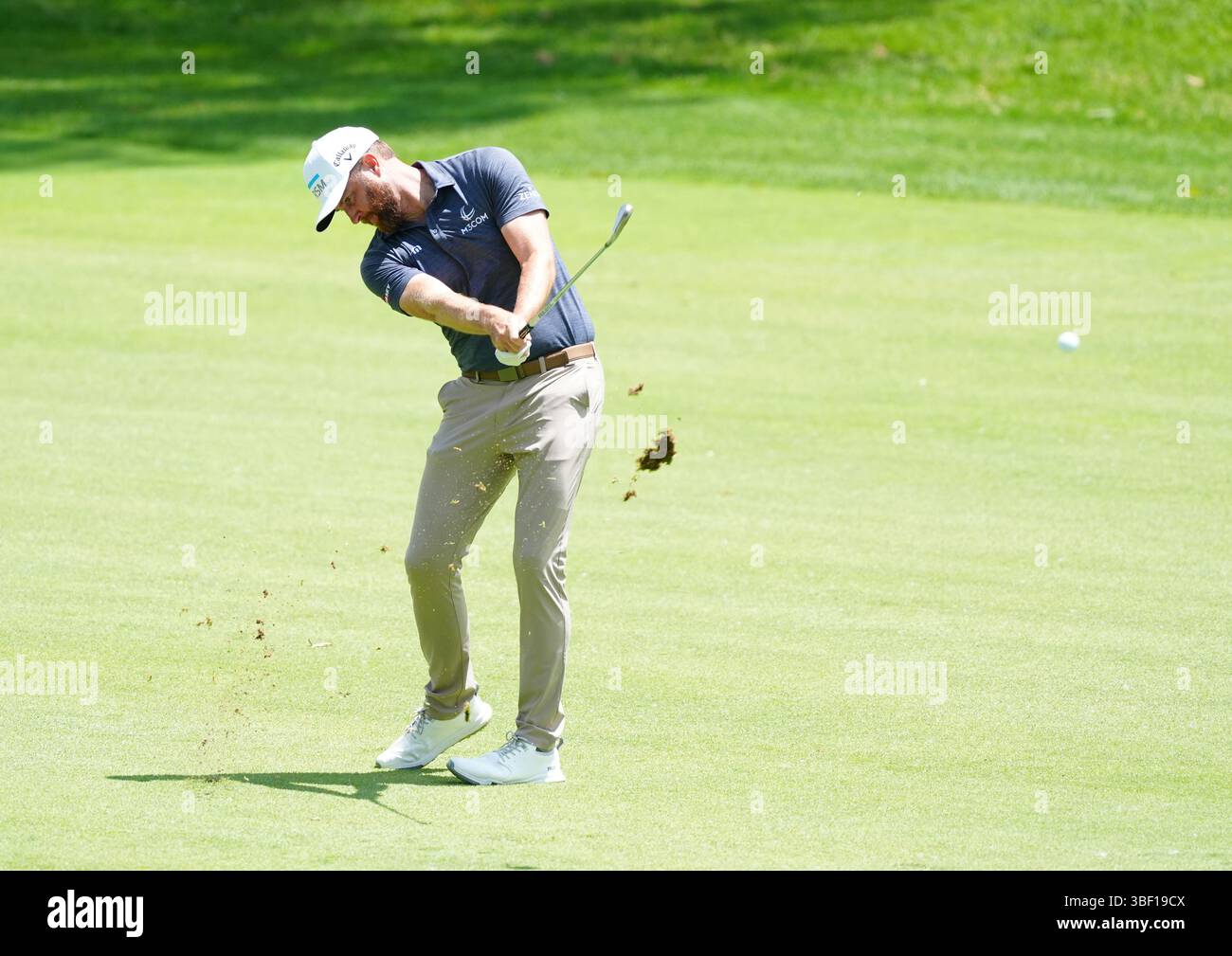DUBLIN, OH - MAY 29: PGA golfer Chris Kirk plays a shot out of the ...