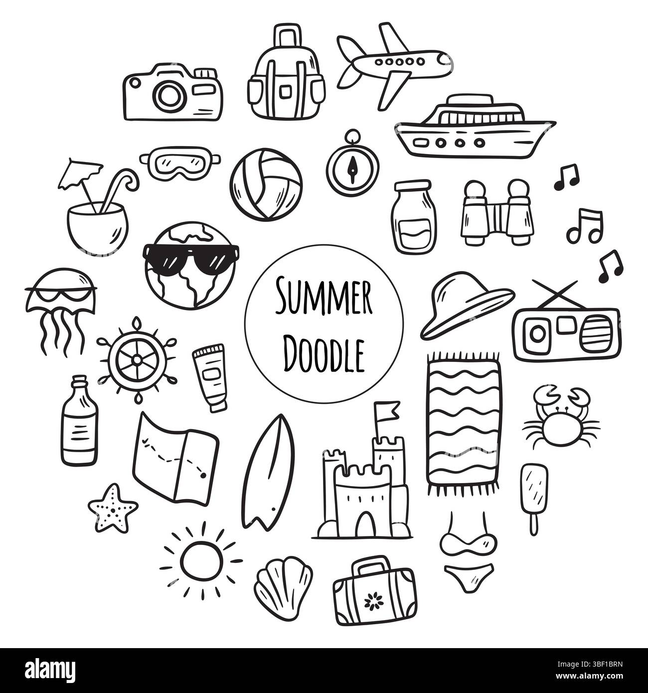 An Exciting and Vibrant Summer Travel Fun Icons Collection. Vacation ...