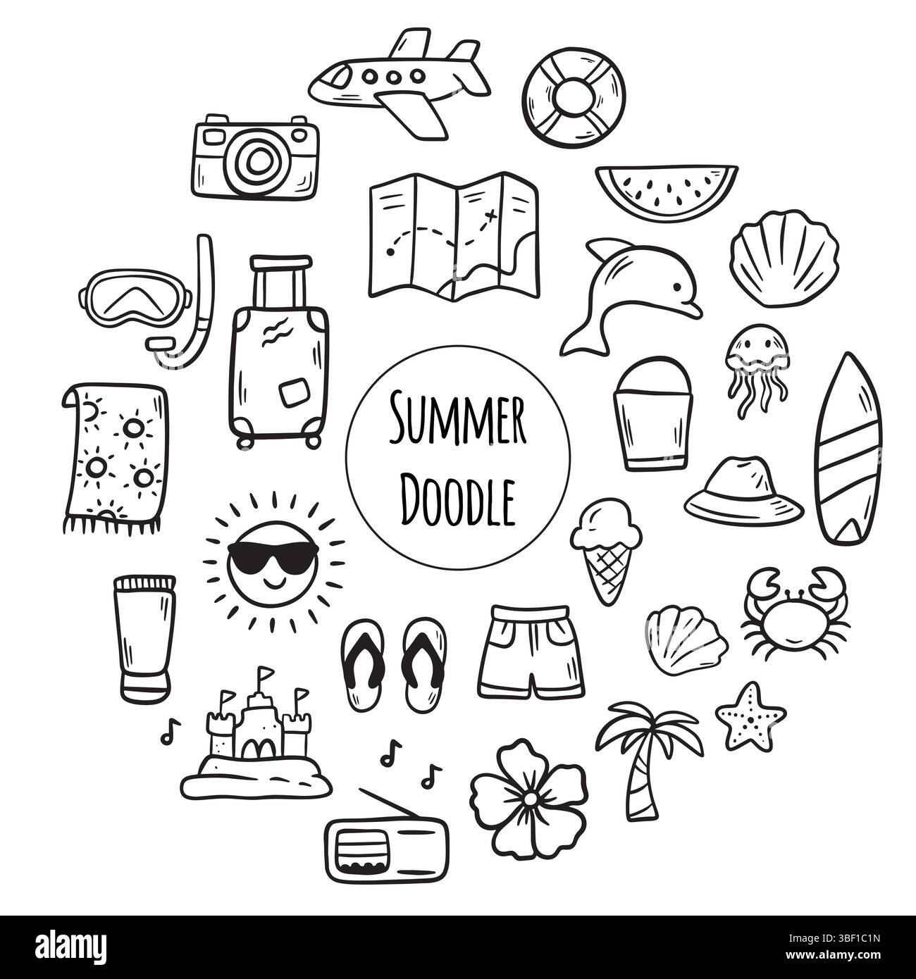 An Exciting and Vibrant Summer Travel Fun Icons Collection. Vacation ...
