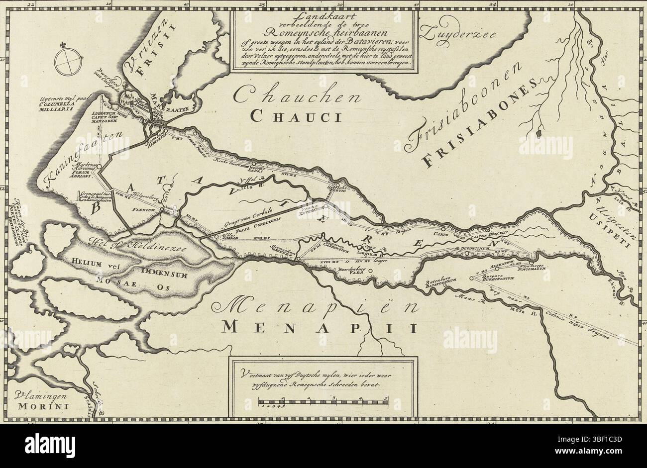 The Netherlands, Map depicting the two Roman highways or major roads in ...