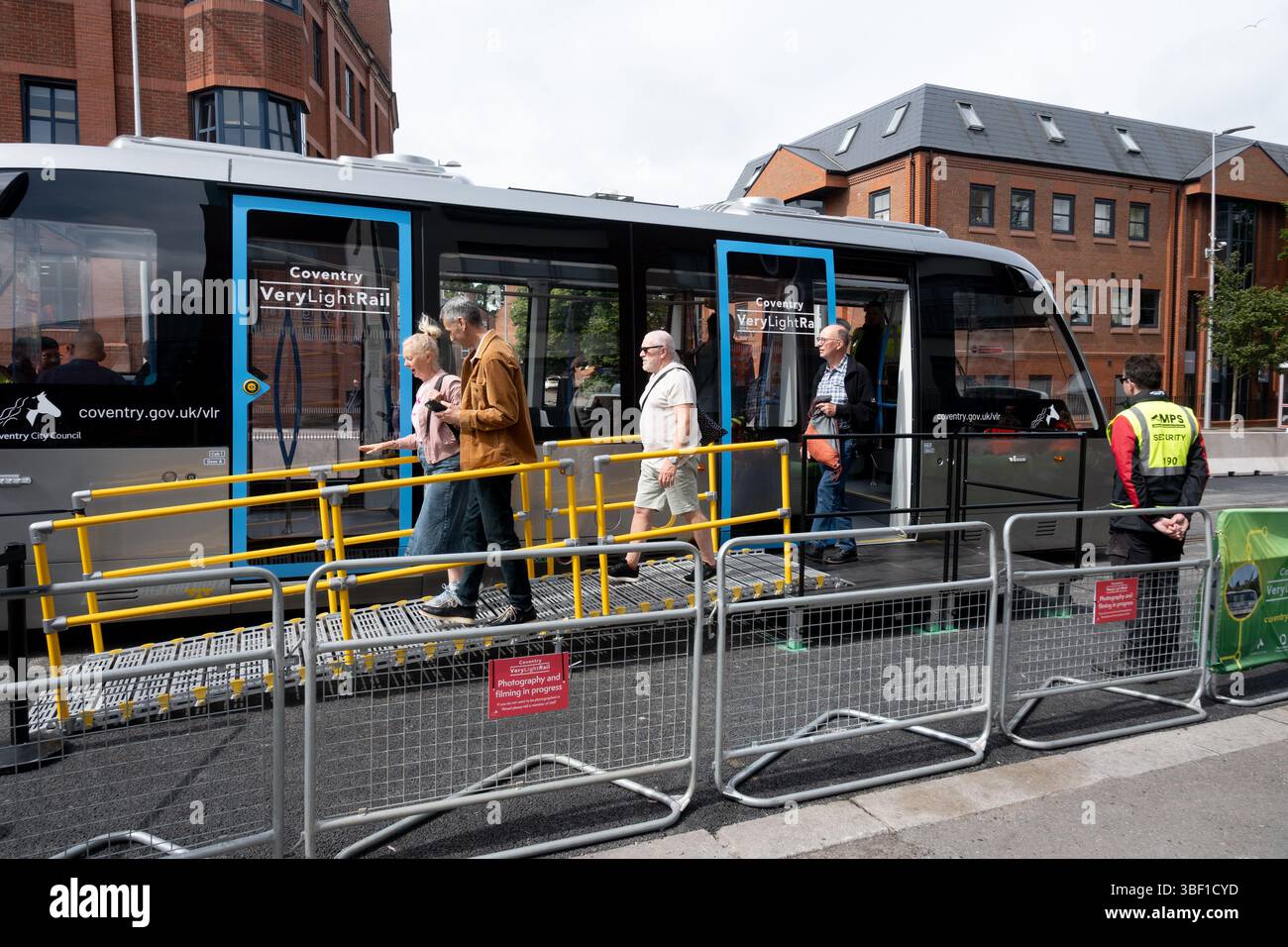 Coventry Very Light Rail on the first day of public rides, Coventry, West Midlands, England, UK ...