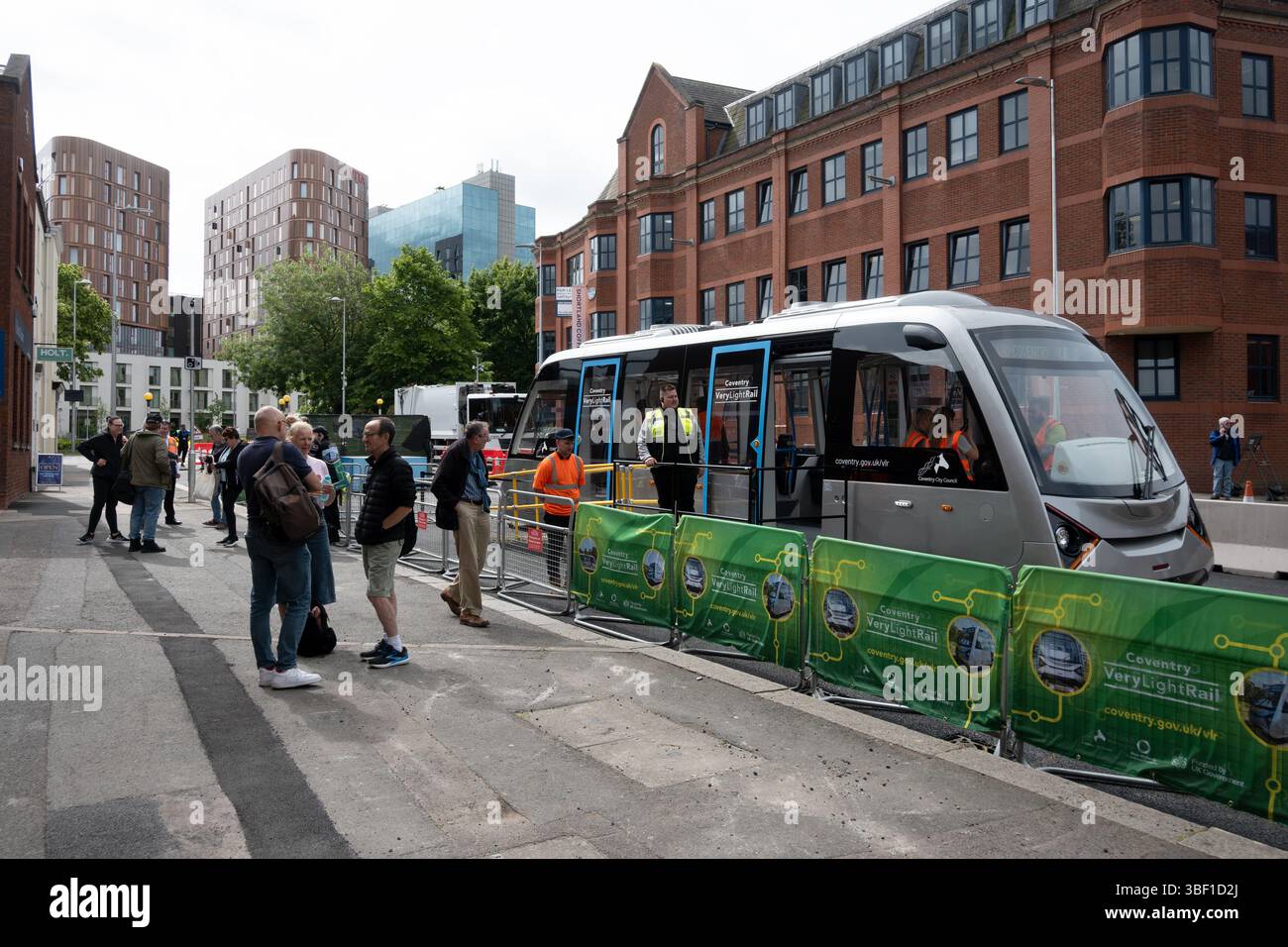Coventry Very Light Rail on the first day of public rides, Coventry, West Midlands, England, UK ...