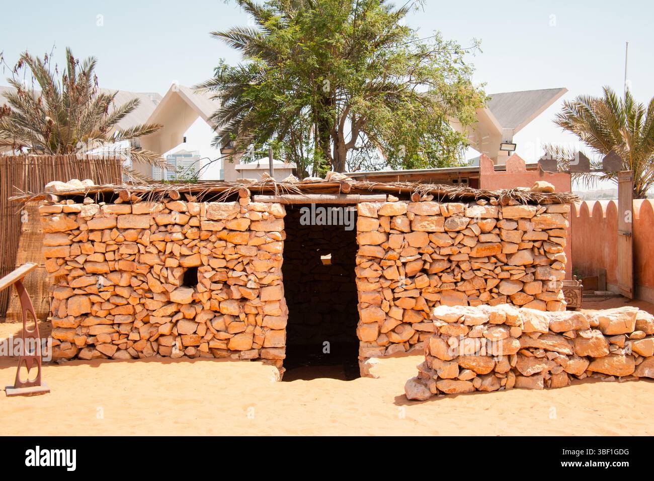 Emirates heritage village display of traditional stone house in Abu ...