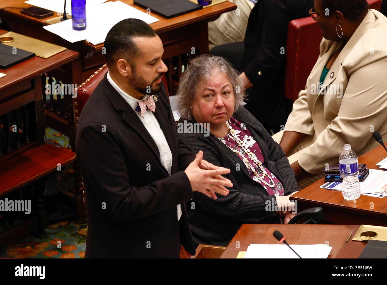 New York State Senator Liz Krueger looks at the camera as she attends a ...