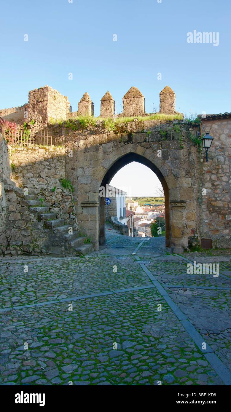 Historic medieval Puerta de San Andres arched city gate is one of seven ...
