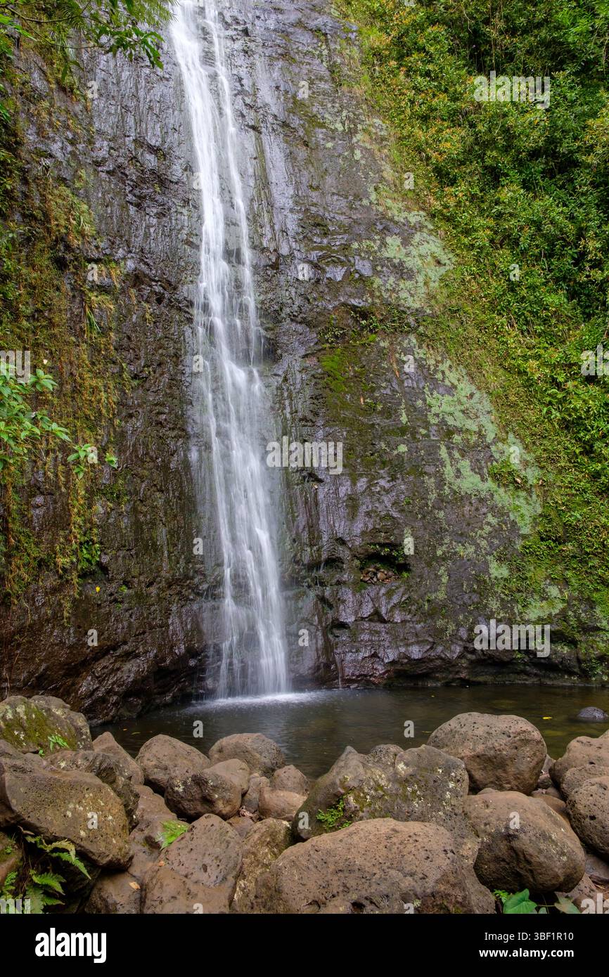 Waterfall cascading down a mossy cliff into a pool. Nature's beauty on ...