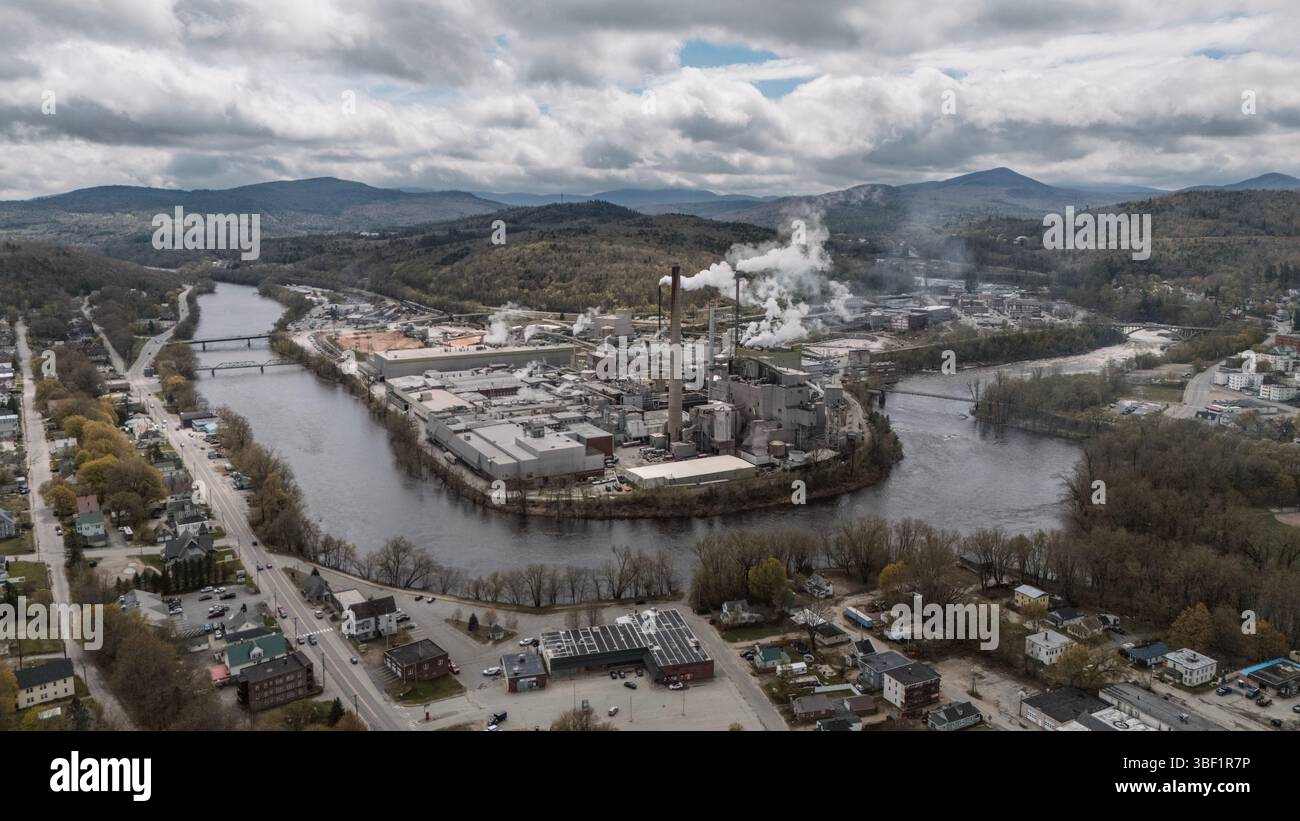 View of Androscoggin River and paper mill, Rumford, Maine Stock Photo ...