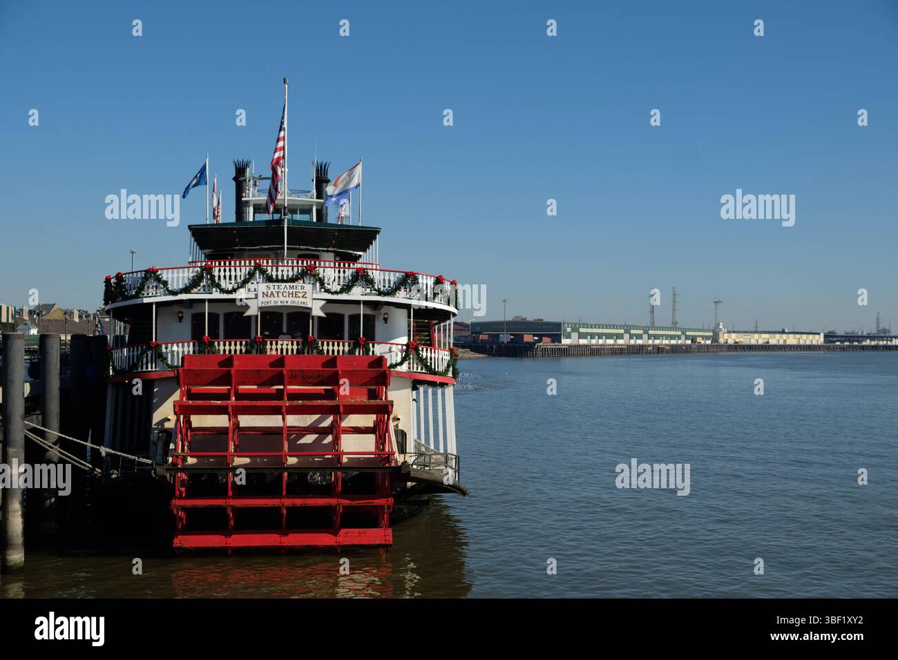 The Steamer Natchez, a New Orleans riverboat, is docked, ready for a ...
