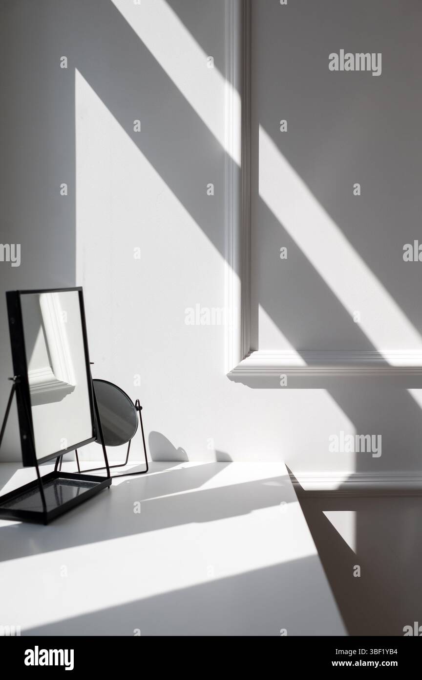 Minimalist Interior with Shadow Play and Mirrors Stock Photo - Alamy