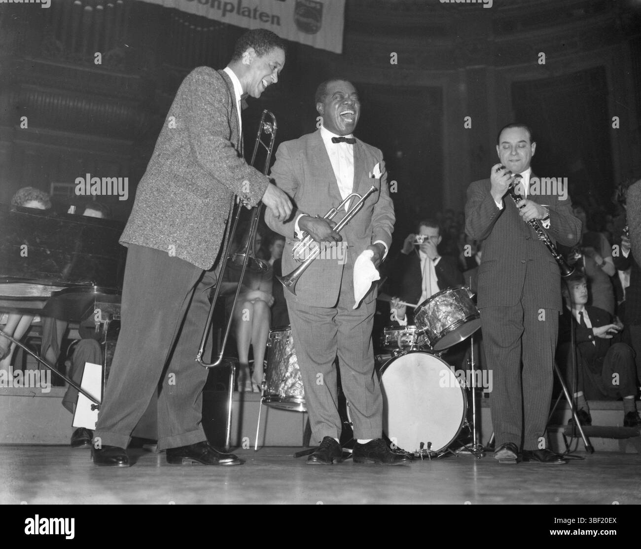 Louis Armstrong performing at a concert in the Concertgebouw, Amsterdam ...