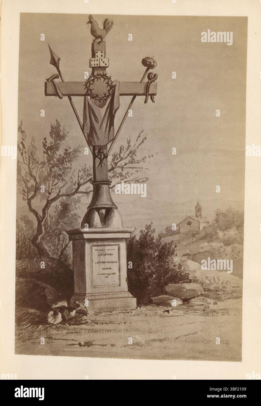 Photoreproduction of a cross drawing with references to the agony of ...