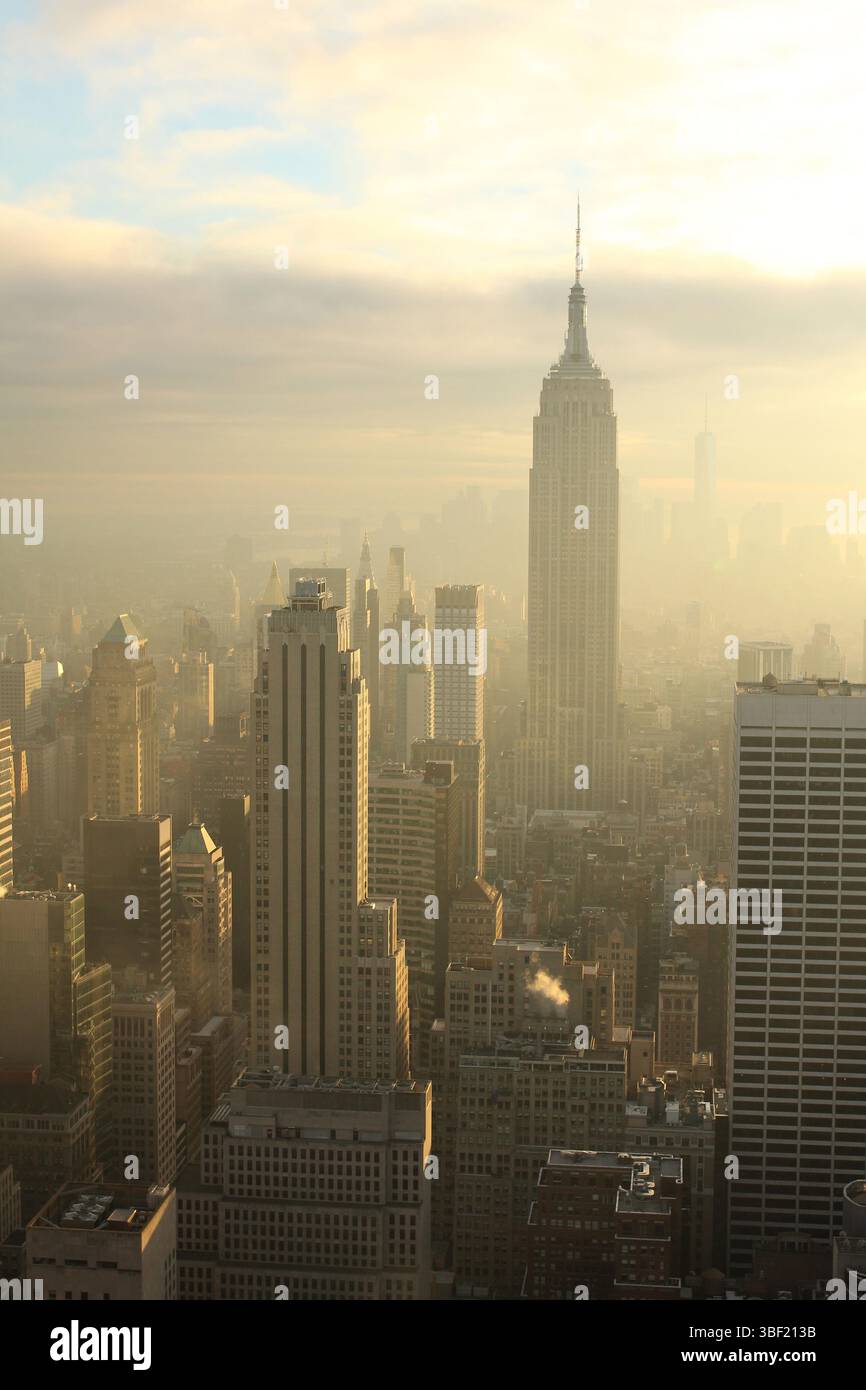 Hazy, Atmospheric View of New York Skyline and Empire State Building ...
