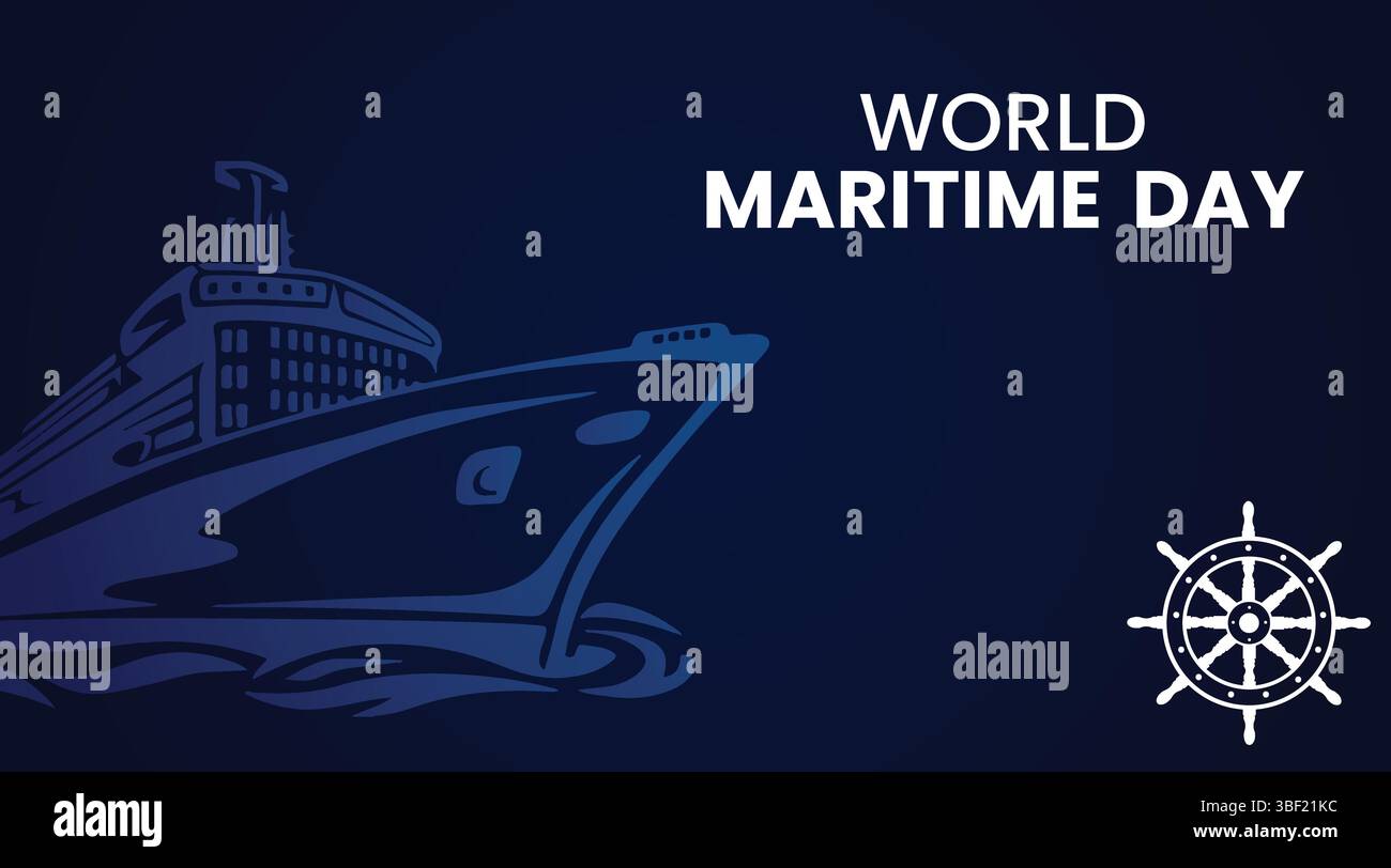 Navy cruise ship is displayed in silhouette with a white nautical wheel ...