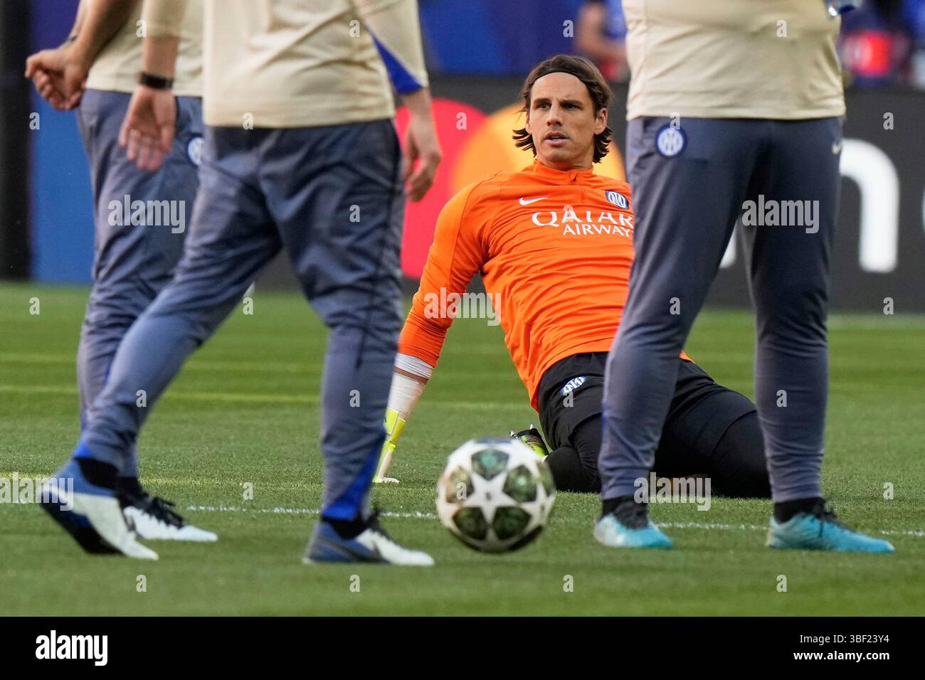 Inter Milan's goalkeeper Yann Sommer sits on the pitch during a ...