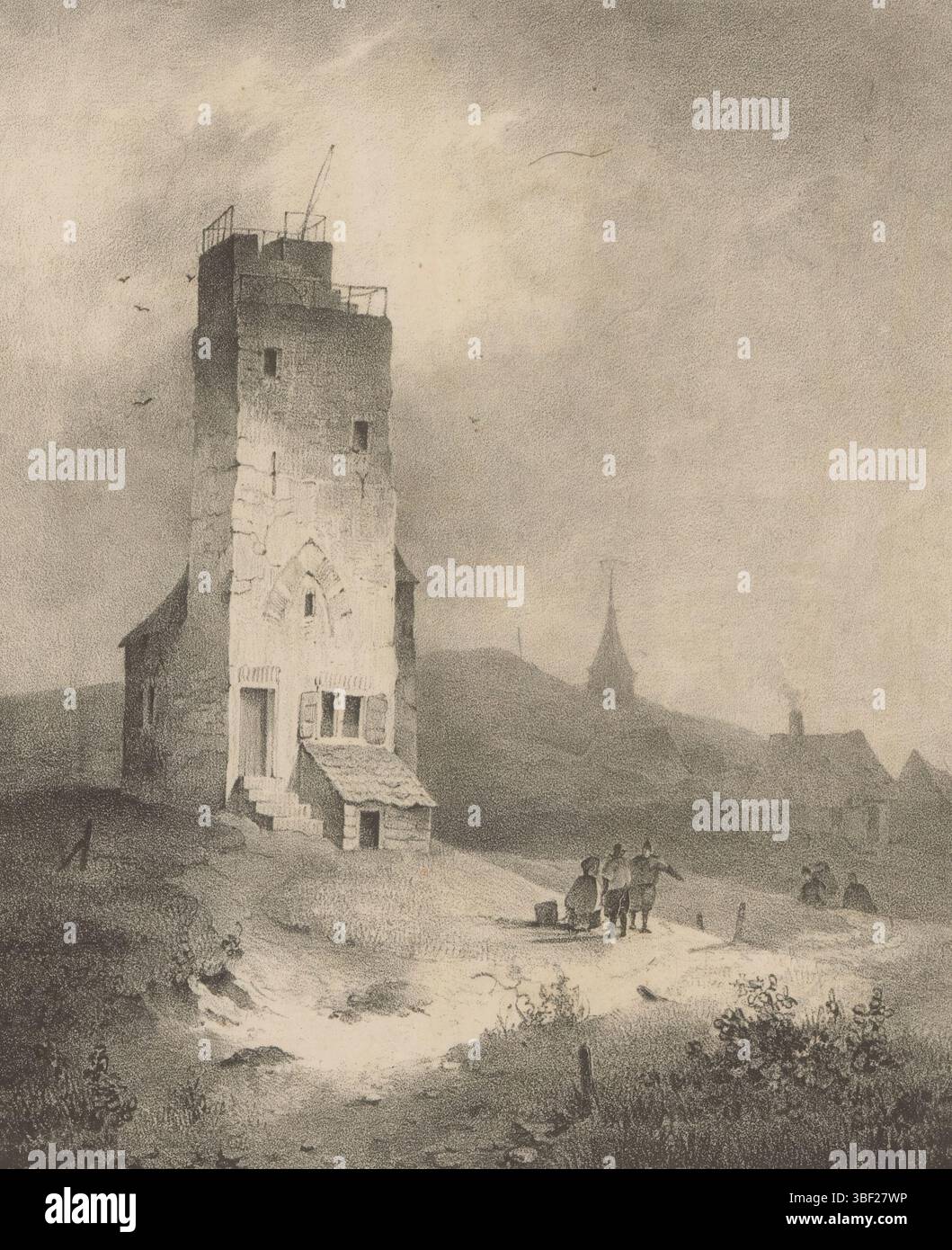 Voorn Boers, Verburgh, Cornelis Gerrit, Rotterdam, Tower in dunelandschap, verso - stamped ...