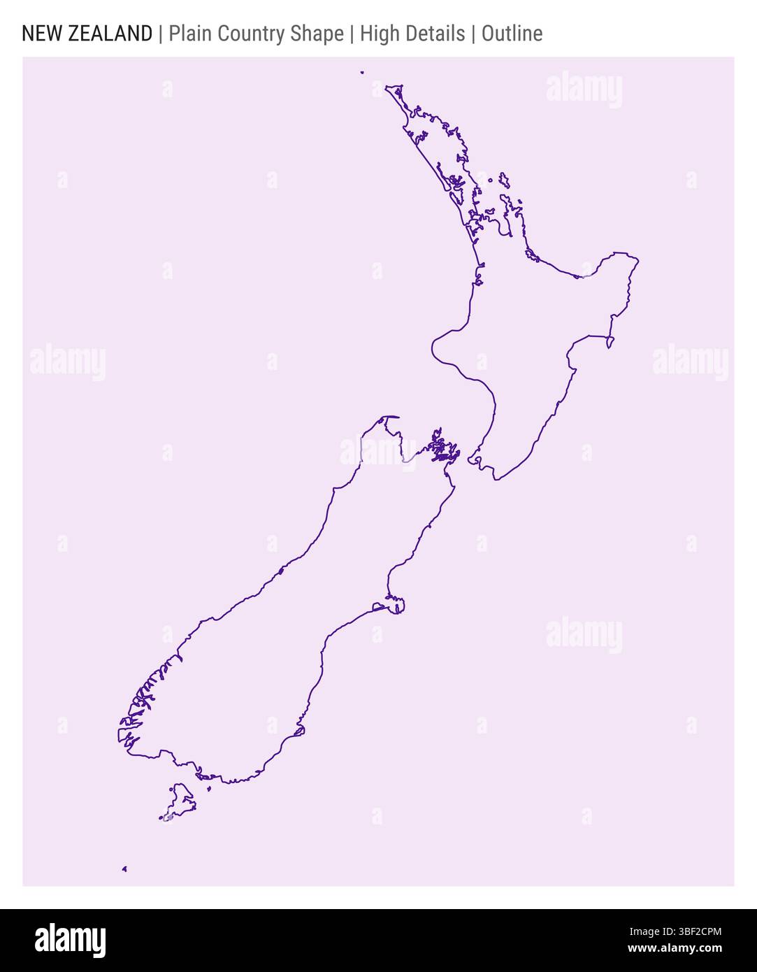 New Zealand plain country map. High details. Outline style. Shape of ...