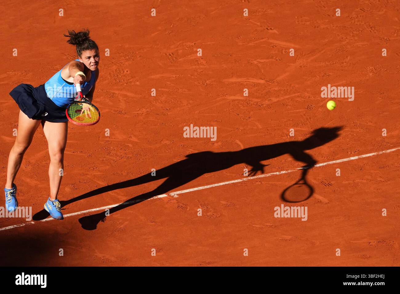 Italy's Jasmine Paolini serves against Ukraine's Yulia Starodubtseva ...