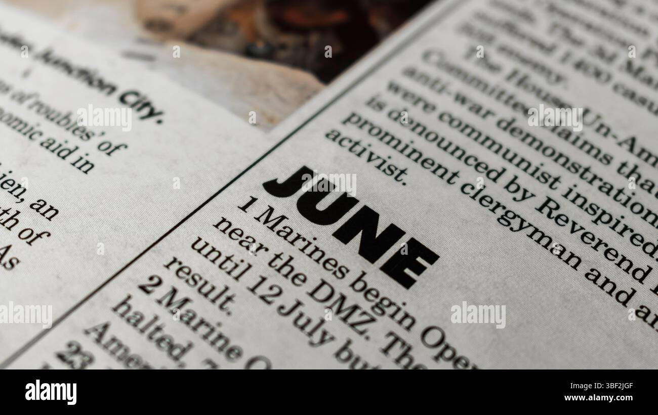Book page with the large word "JUNE Stock Photo - Alamy