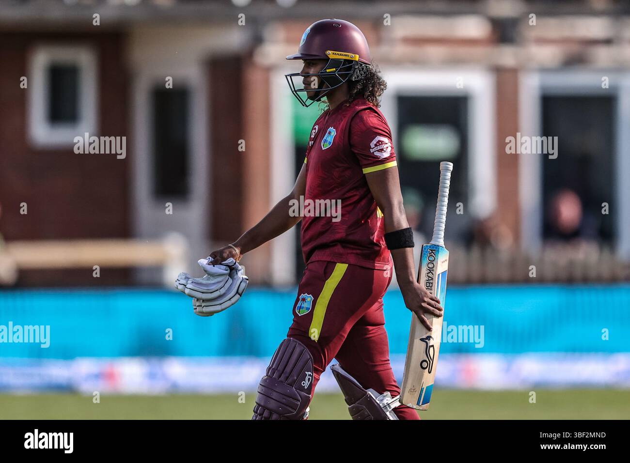 Derby, UK. 30th May, 2025. Hayley Matthews of West Indies leaves the ...