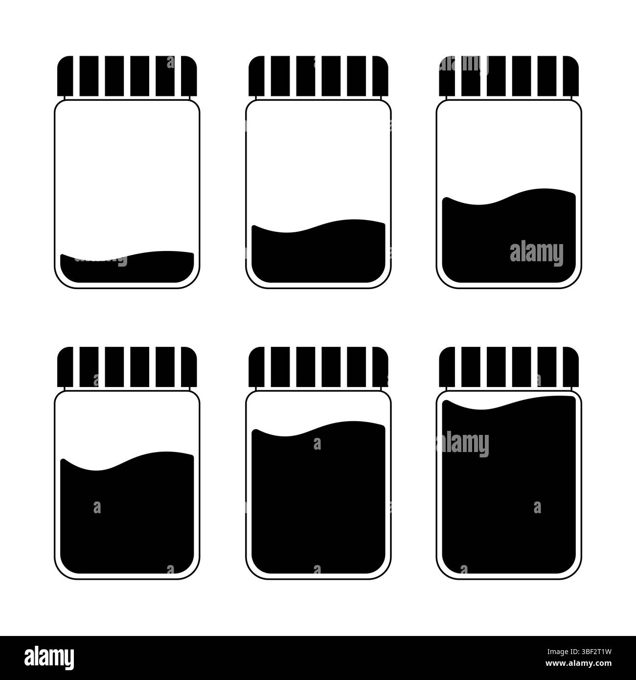 Jar Liquid Level Icons Set Illustration. A black and white illustration ...
