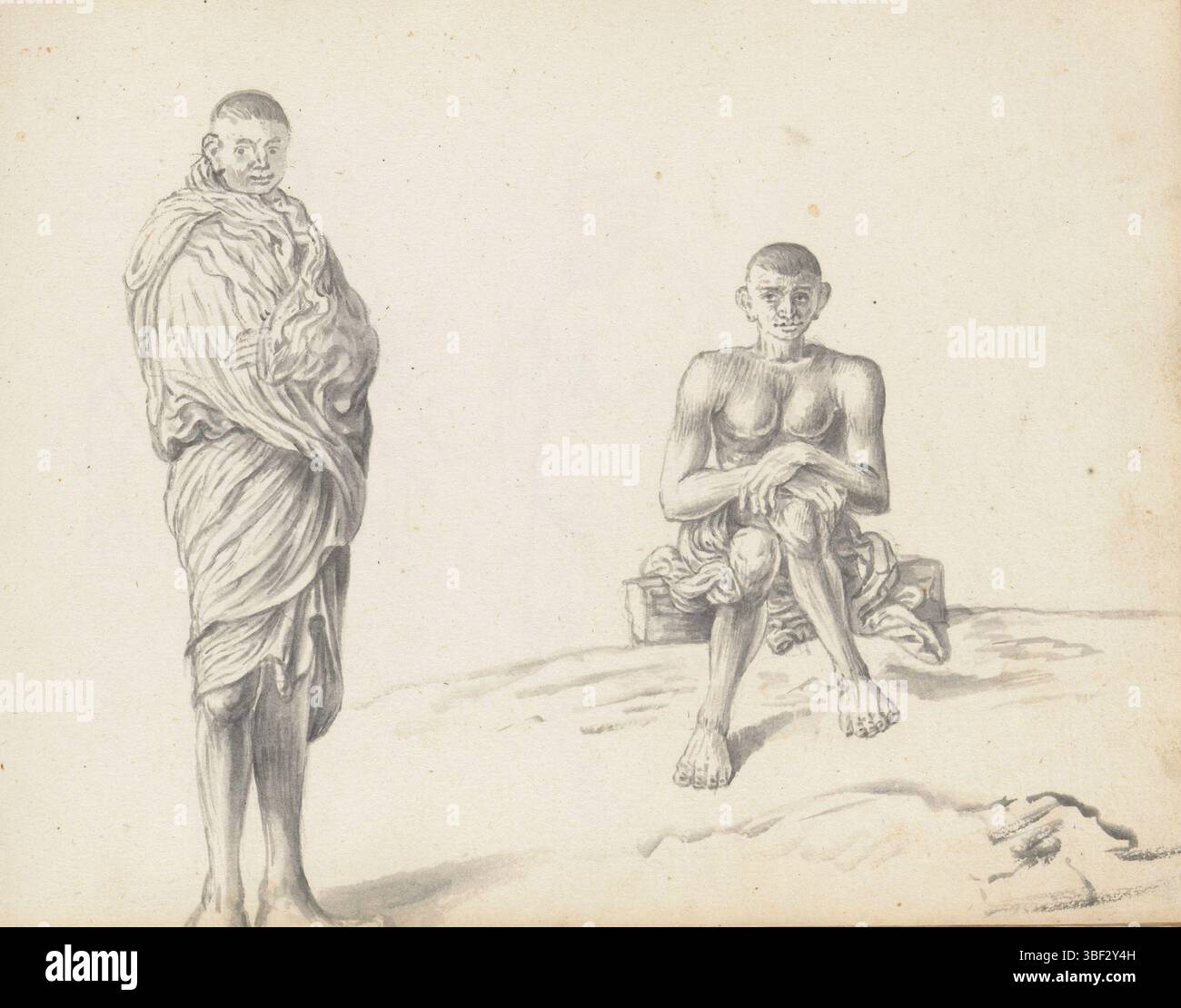 Sri Lanka, Boursse, Esaias, Standing and sitting worker, outside by the ...