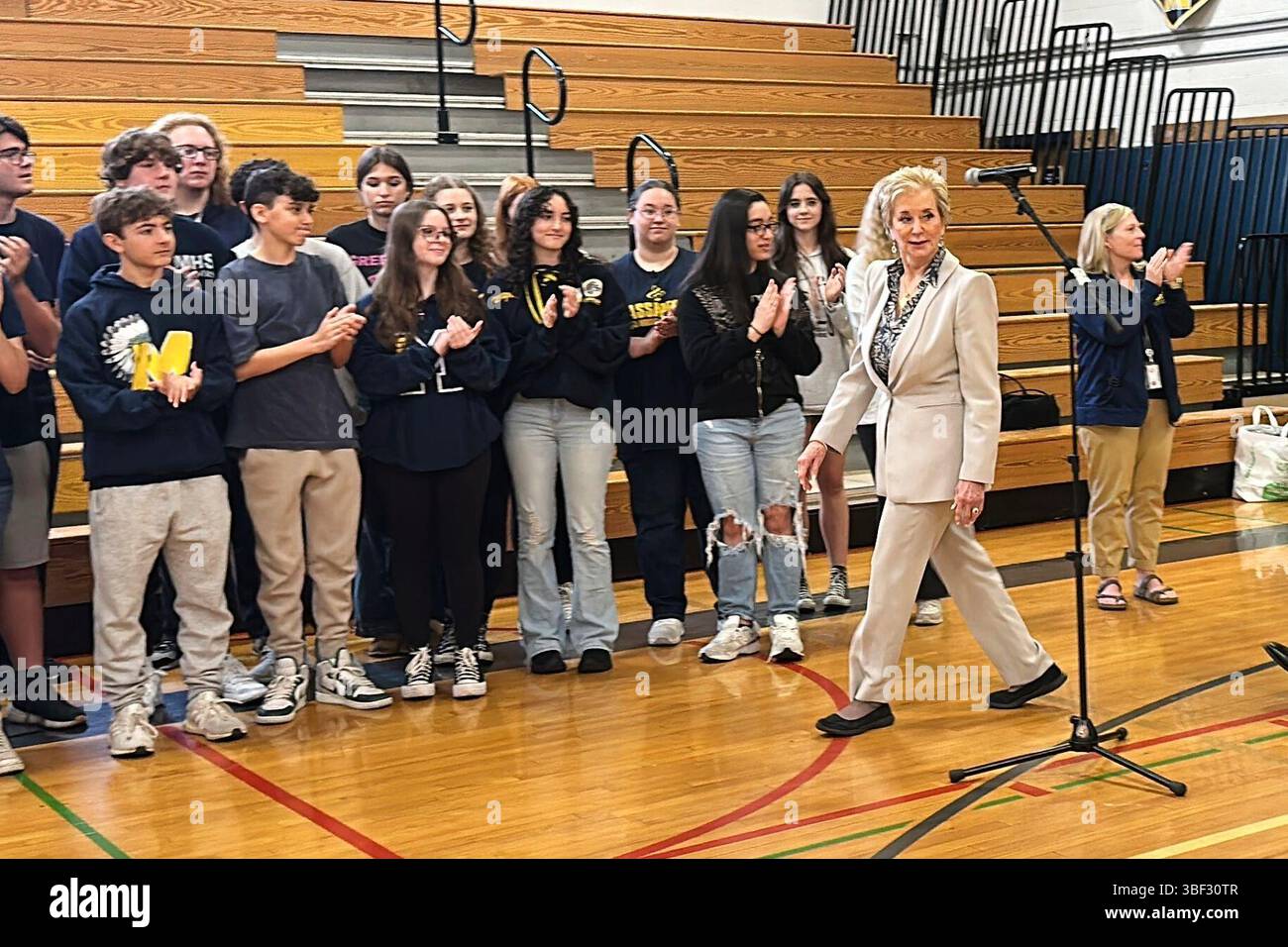 U.S. Secretary of Education Linda McMahon, front right, visits ...
