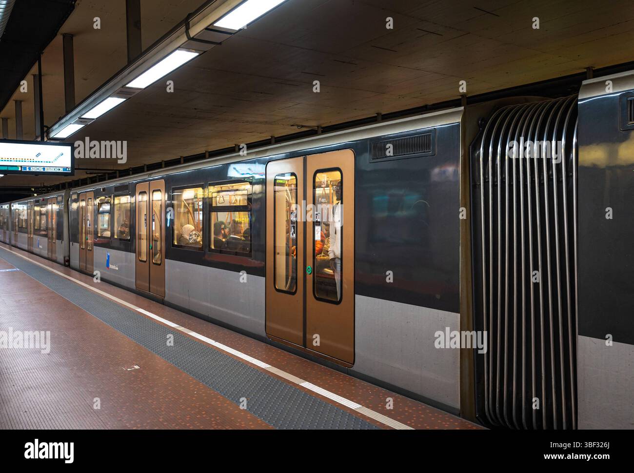 Metro carriage at the Madou station, Saint Josse, Brussels, Belgium. 28 ...