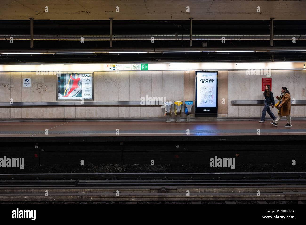 Metro platform with passengers at the Madou station, Saint Josse, Brussels, Belgium 28 May 2025 ...