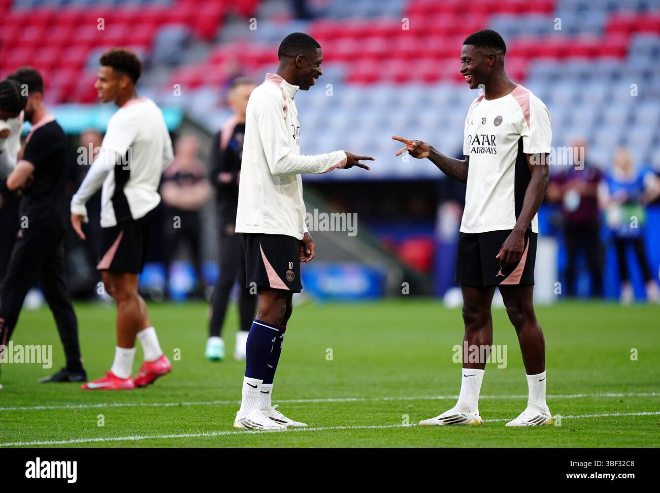 Paris Saint Germain's Ousmane Dembele and Nuno Mendes during a training ...