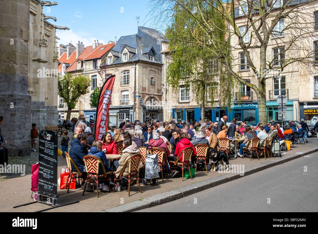 Local People Sitting Down At La Brazza Cafe/Restaurant, Dieppe, Normandy, France Stock Photo - Alamy
