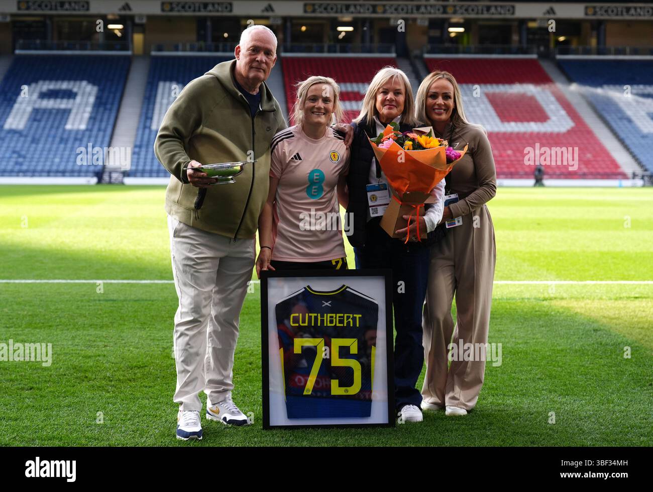 Scotland's Erin Cuthbert presented with a shirt to mark her 75th cap ...