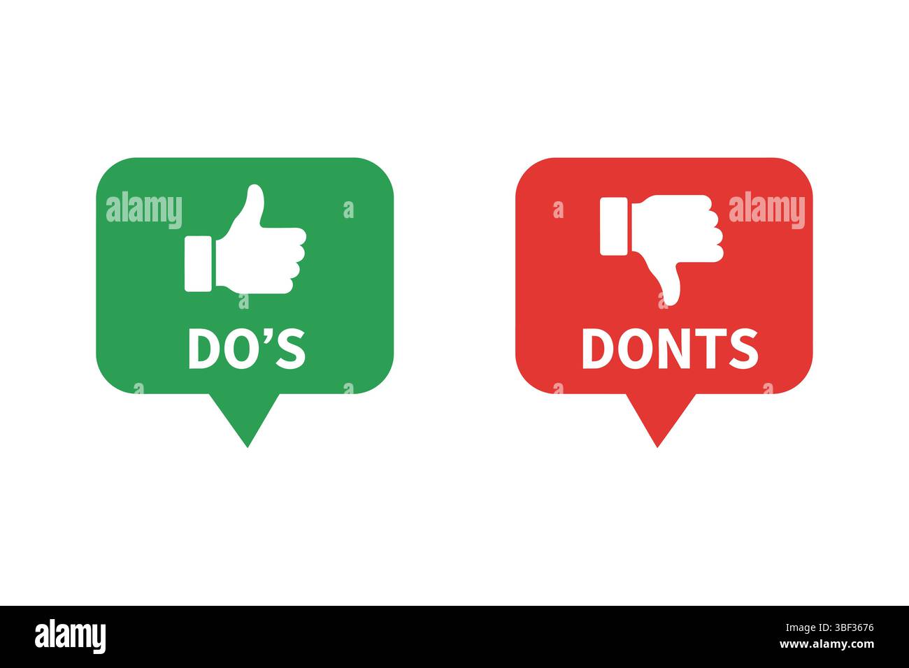 Dos and donts vector illustration, green and red, thumbs up and down ...