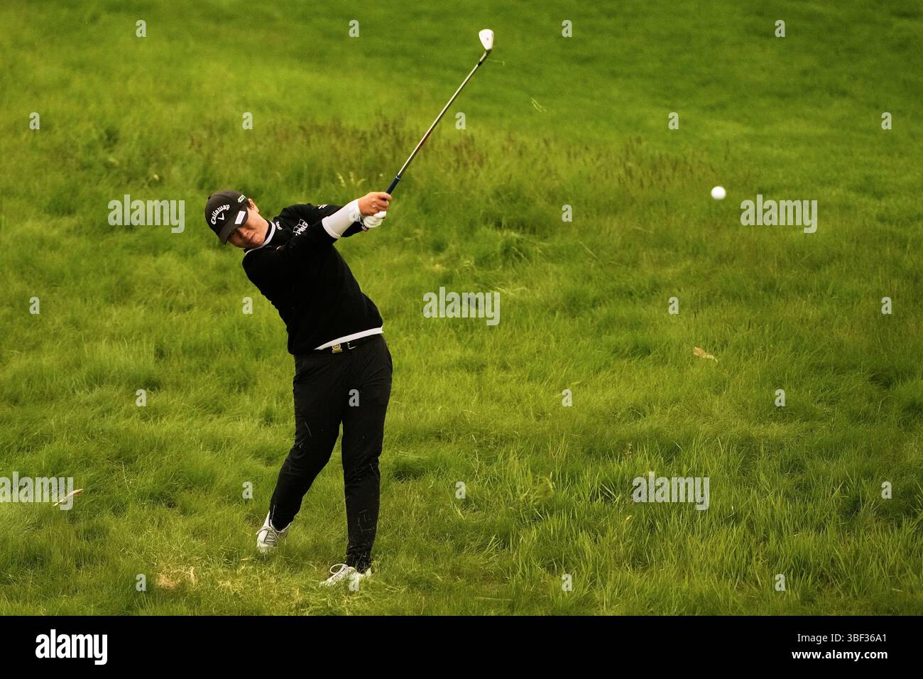 Yuka Saso, of Japan, hits on the first hole during the second round of ...