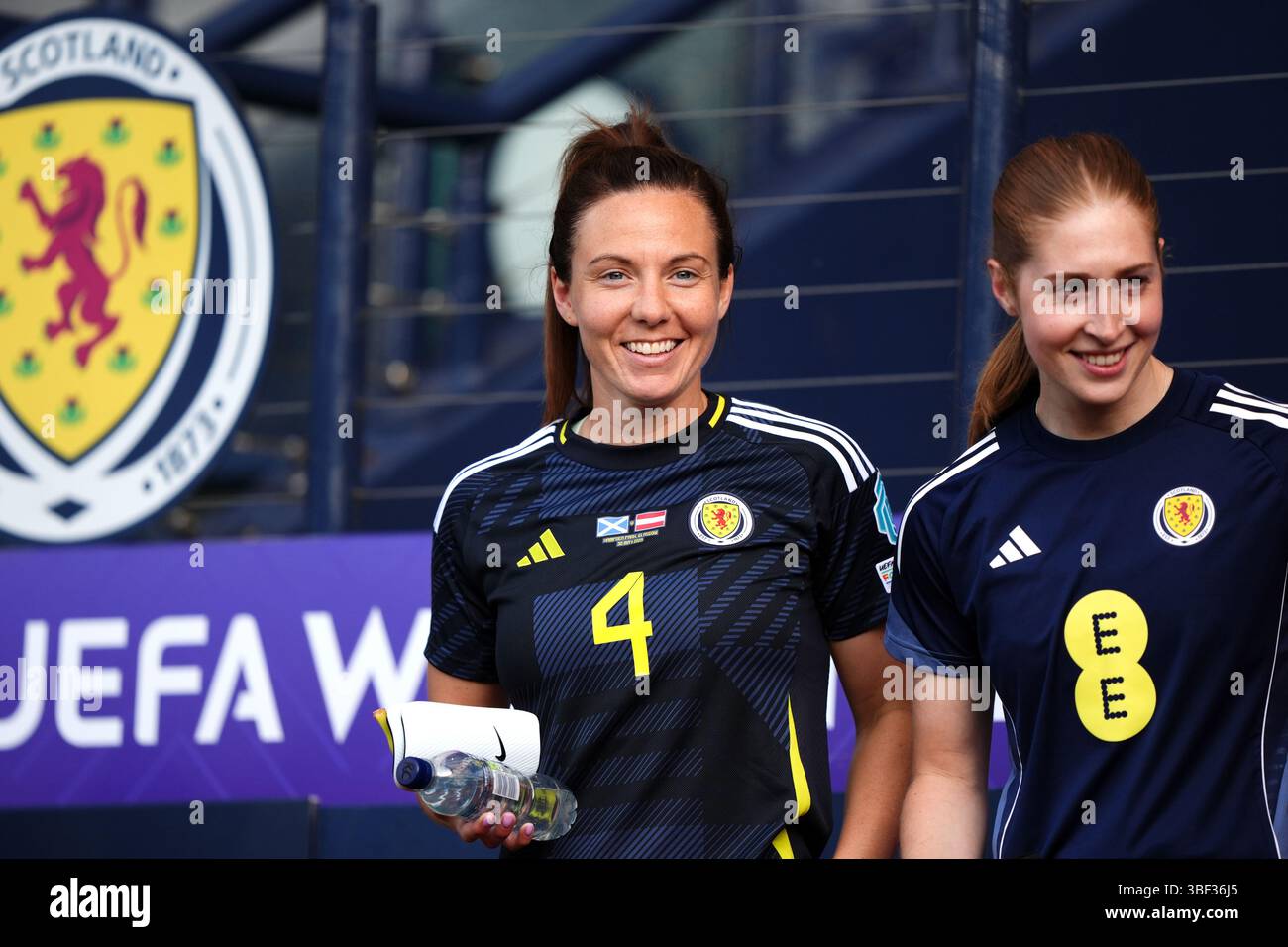 Scotland's Rachel Corsie and goalkeeper Sandy MacIver ahead of the UEFA ...