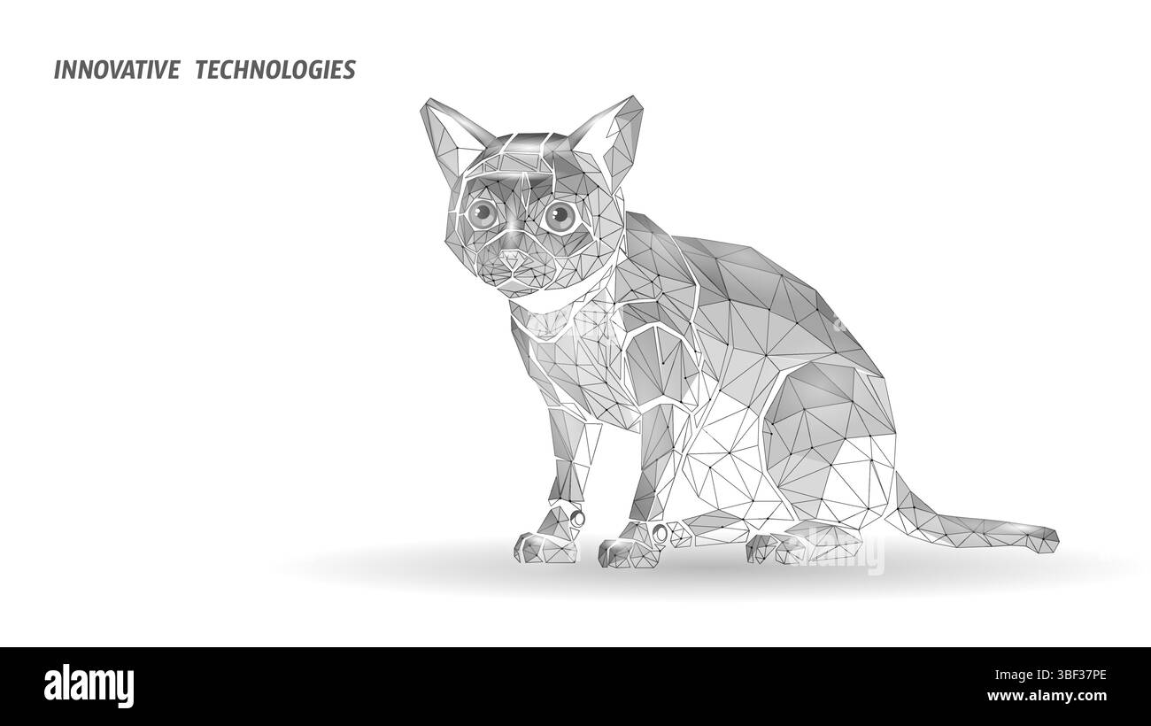 Robot cat low poly illustration. Polygonal feline artificial ...