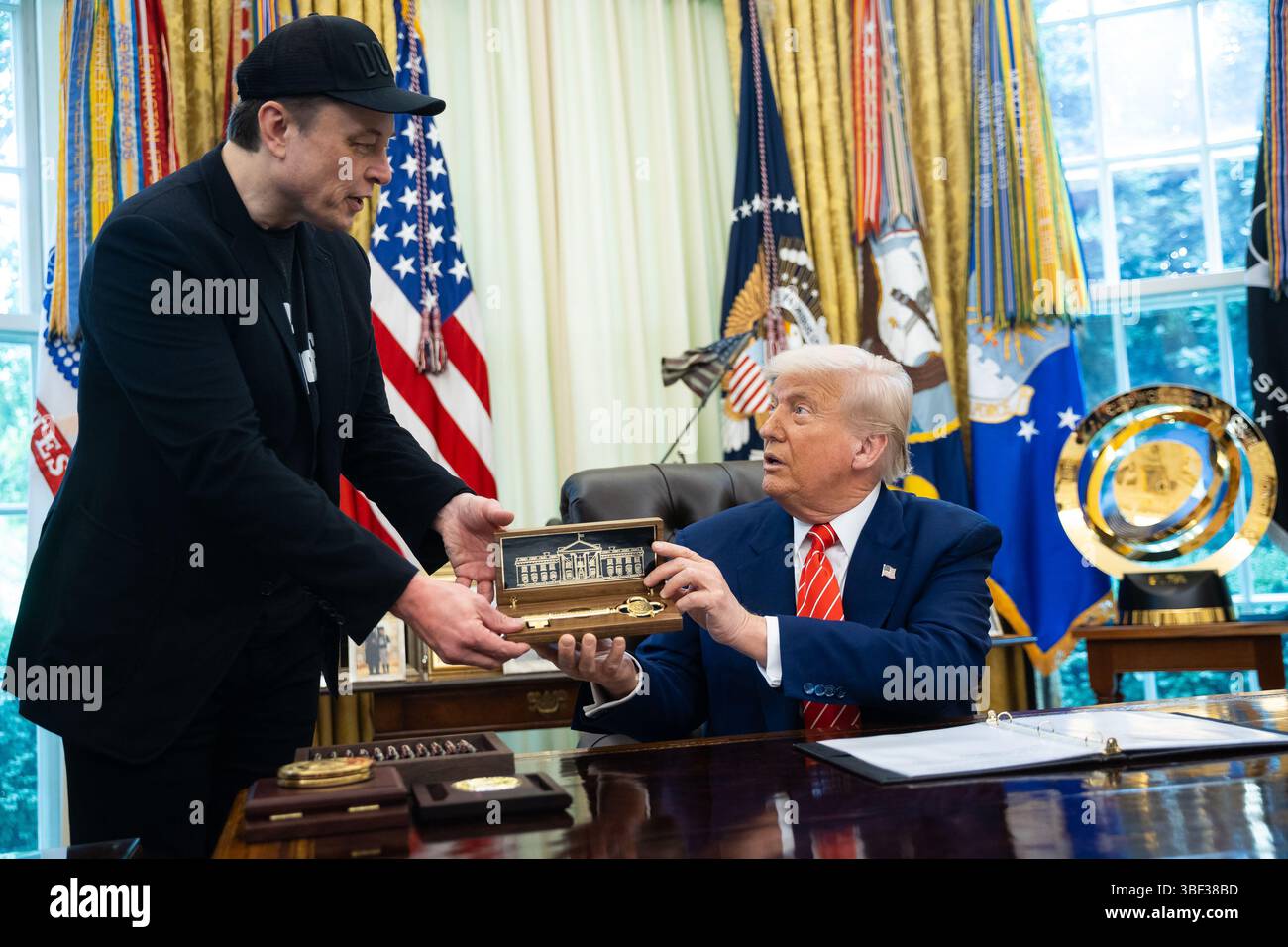 Washington, United States. 30th May, 2025. Elon Musk receives a gift ...