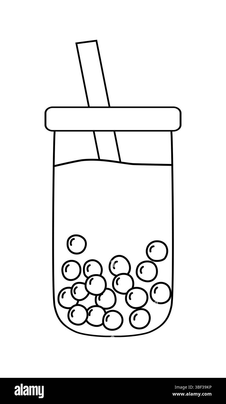 Bubble tea showing boba pearls and straw in rounded glass tumbler ...