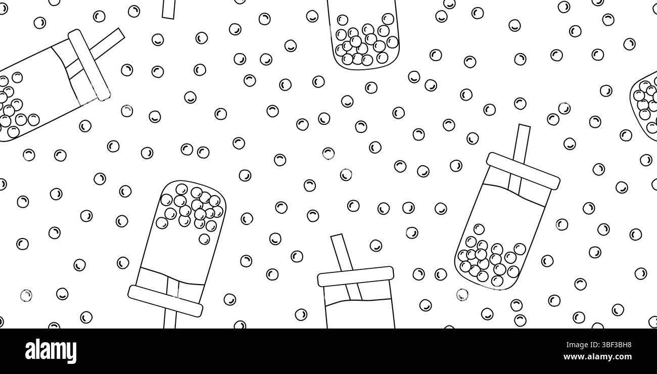 Seamless pattern with bubble tea or boba drink and tapioca balls ...