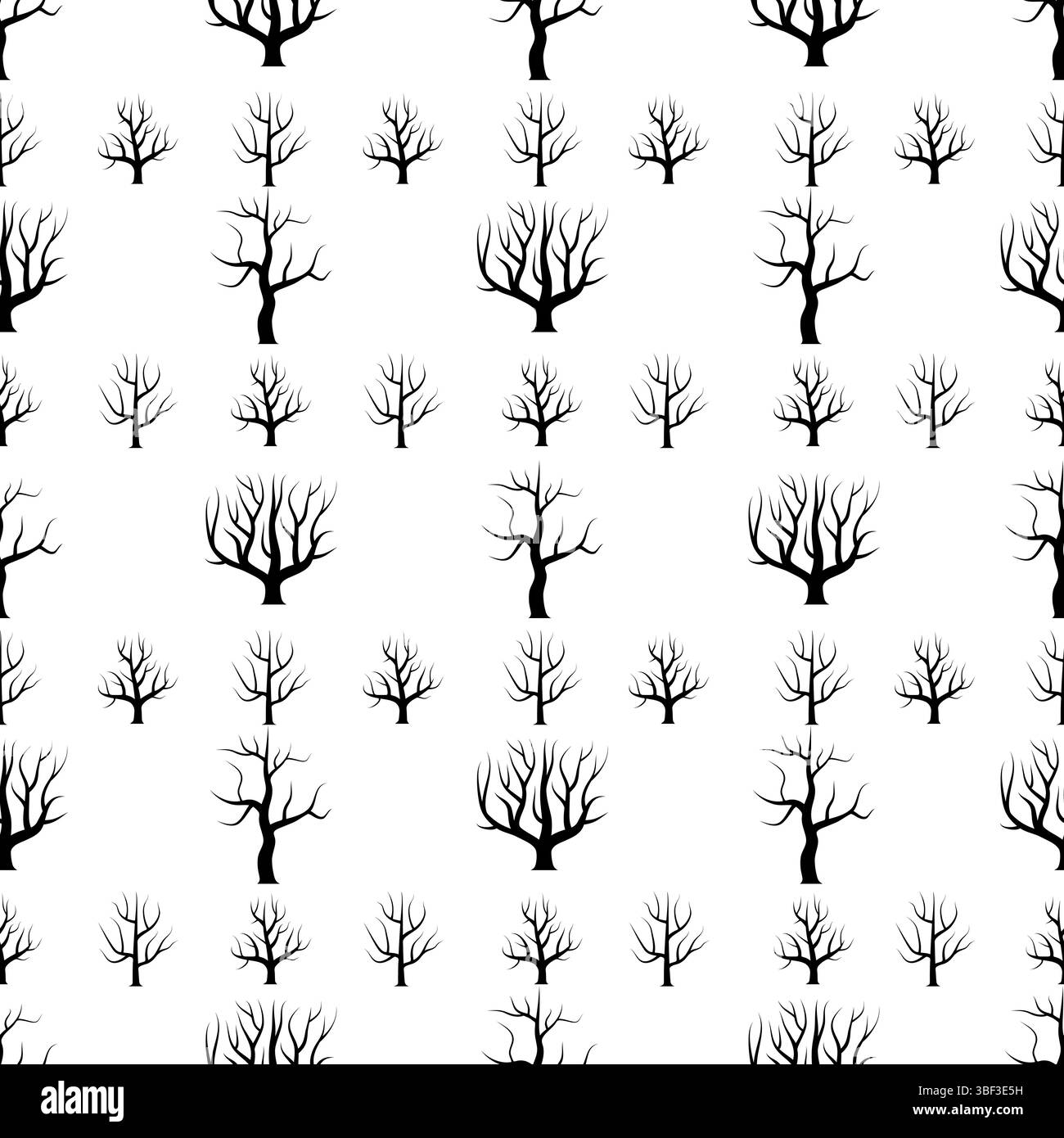 Seamless black and white curved trees without leaves backgrounds ...