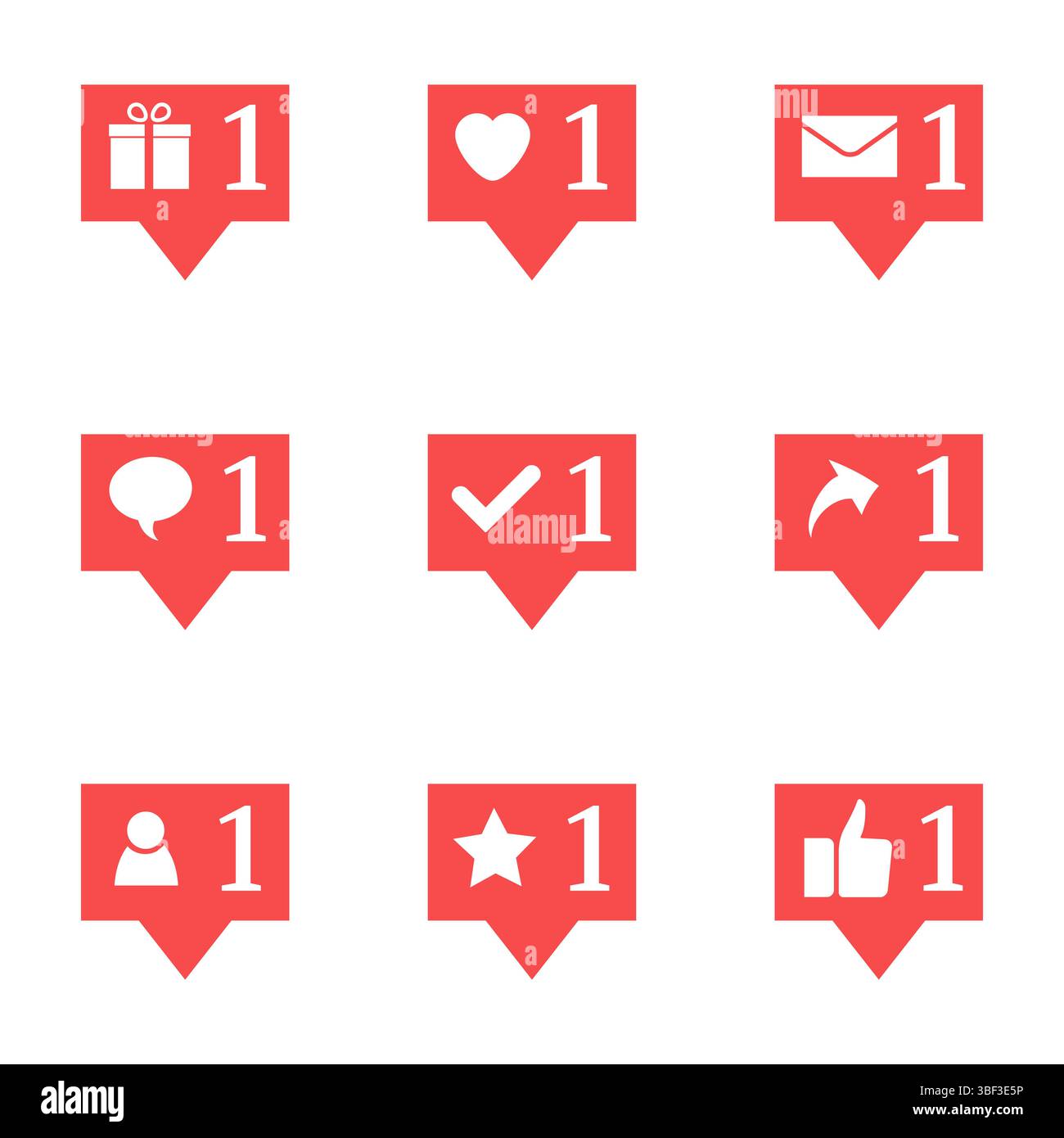 Set of nine notifications in social media. Heart, star, follower ...