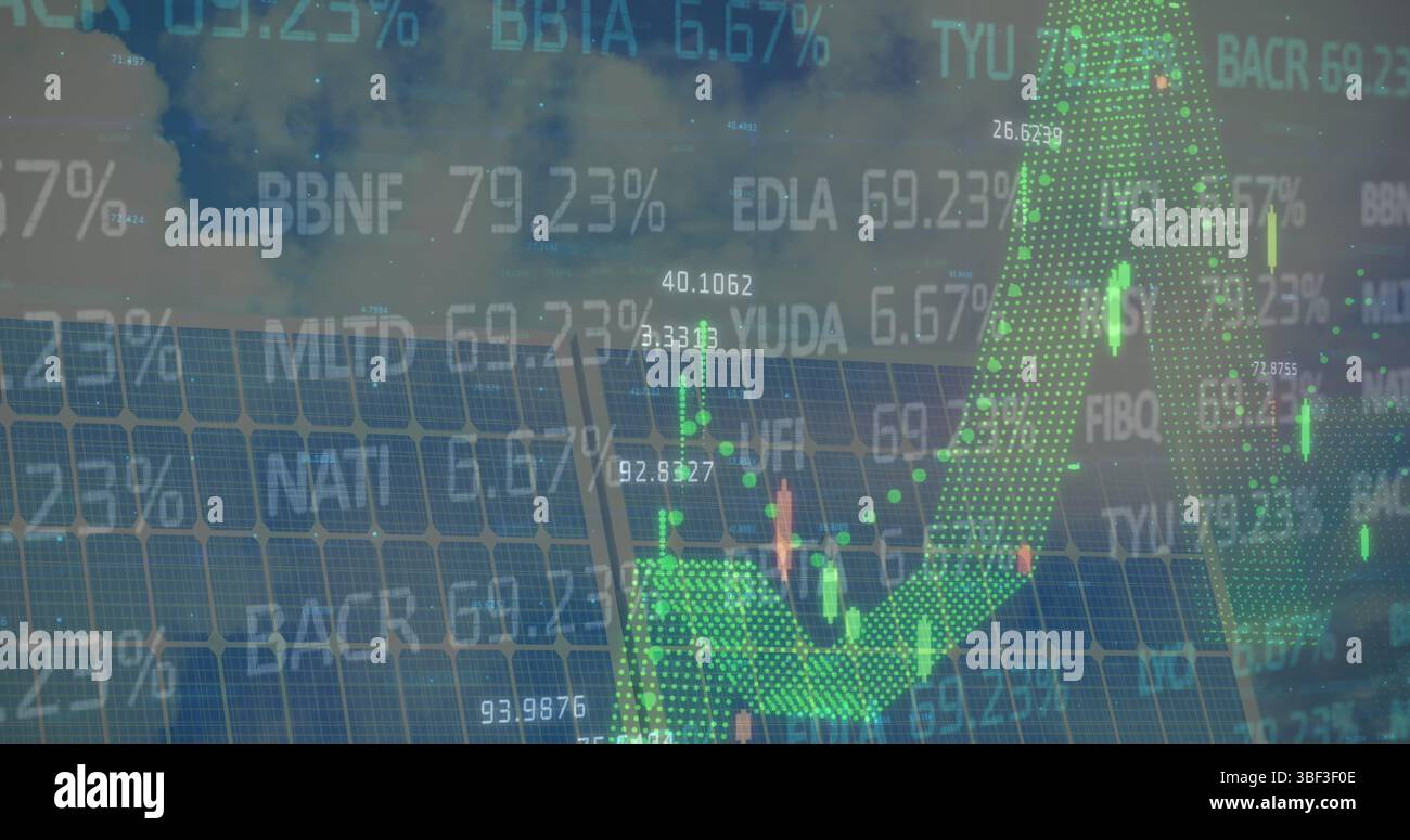 Image of financial data and graphs over solar panels Stock Photo - Alamy