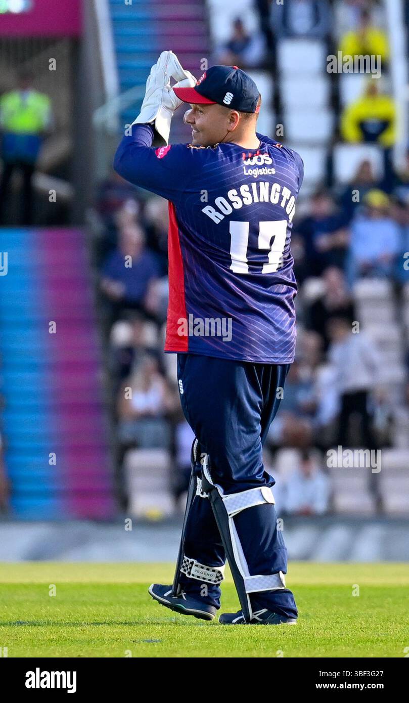 Southampton, UK. 30th May, 2025. Adam Rossington of Essex reacts during ...