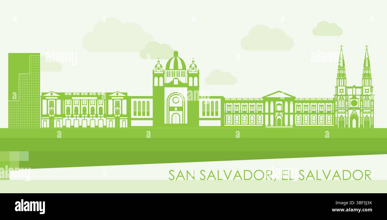 Green Skyline panorama of city of San Salvador, El Salvador- vector ...