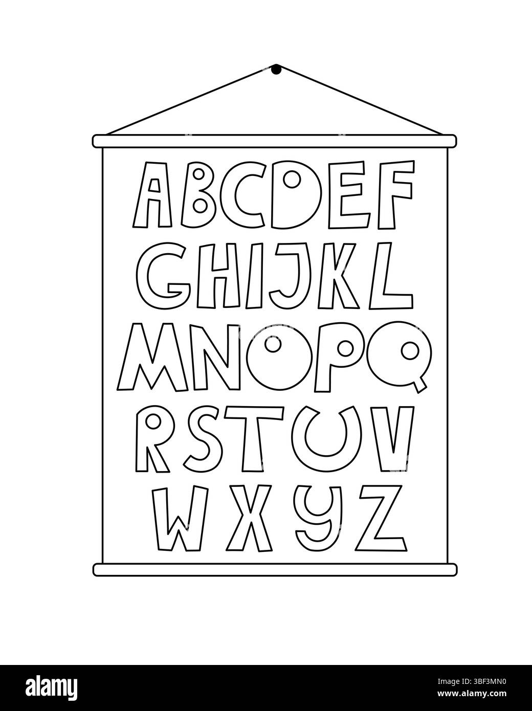 Abc wall poster simple outline hand drawn vector illustration, doodle ...
