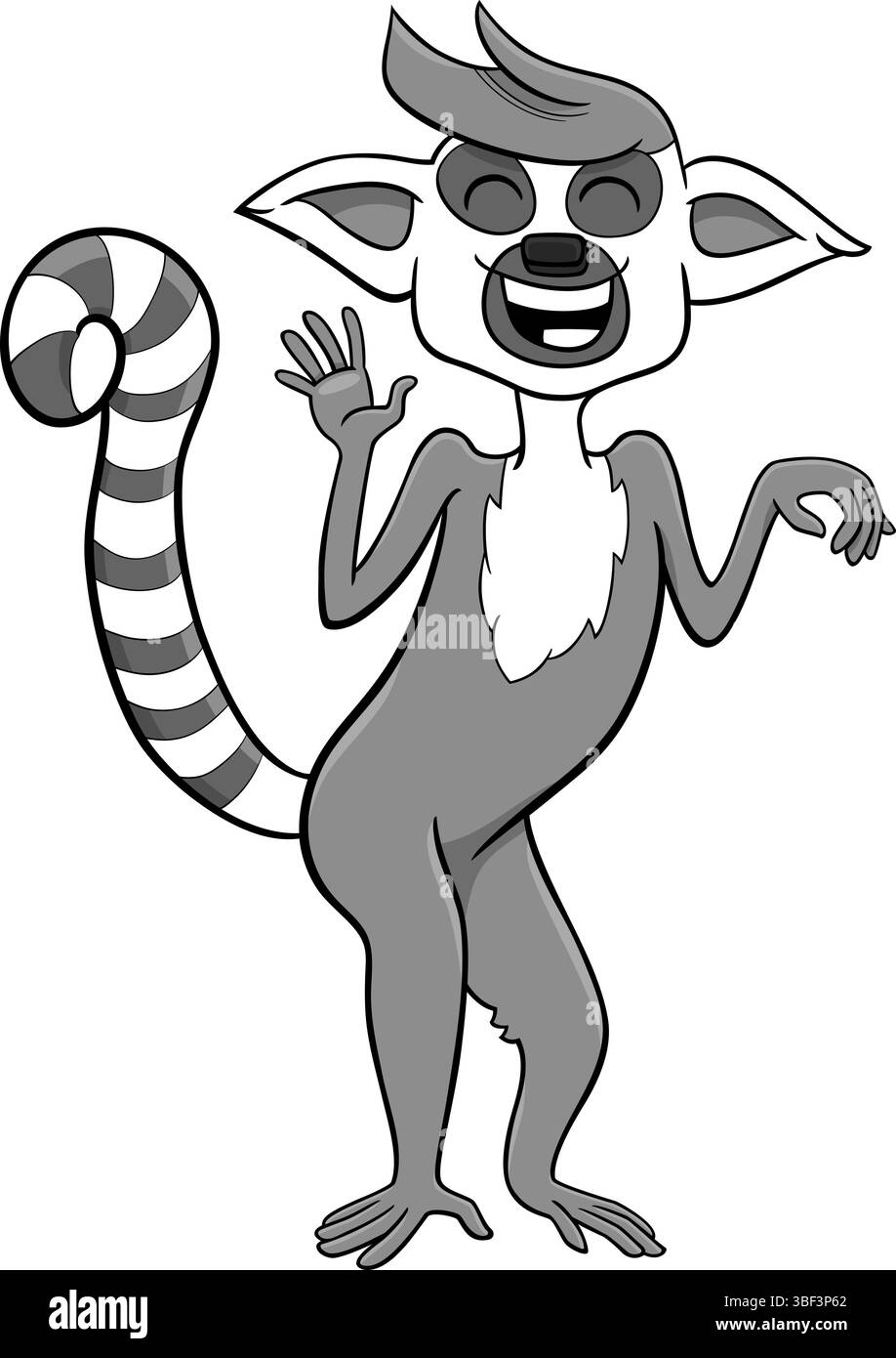 Cartoon illustration of happy lemur primate animal character Stock ...