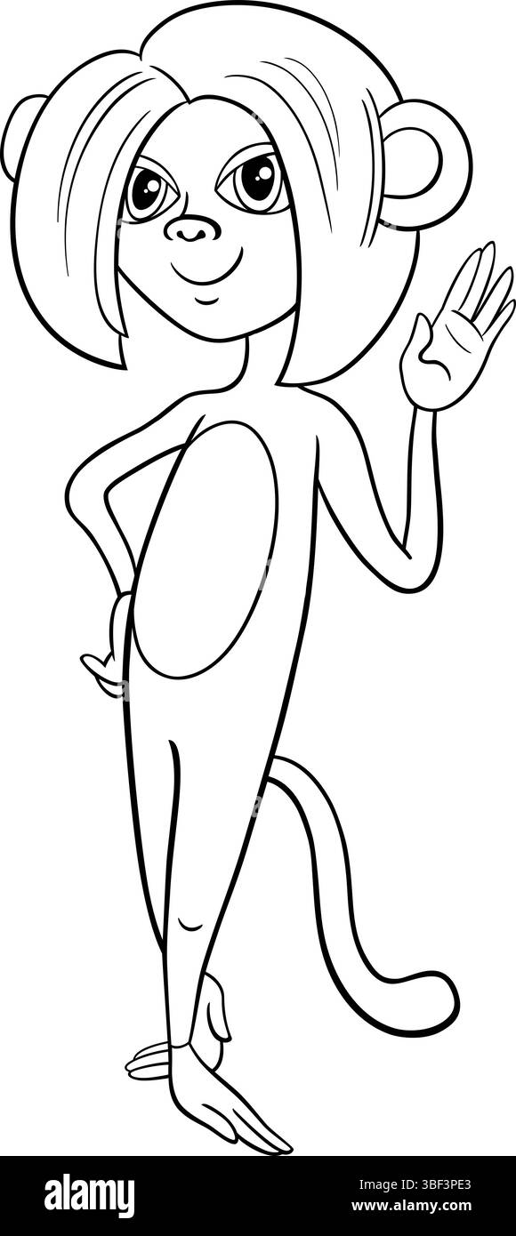 Cartoon illustration of cute female monkey animal character coloring ...